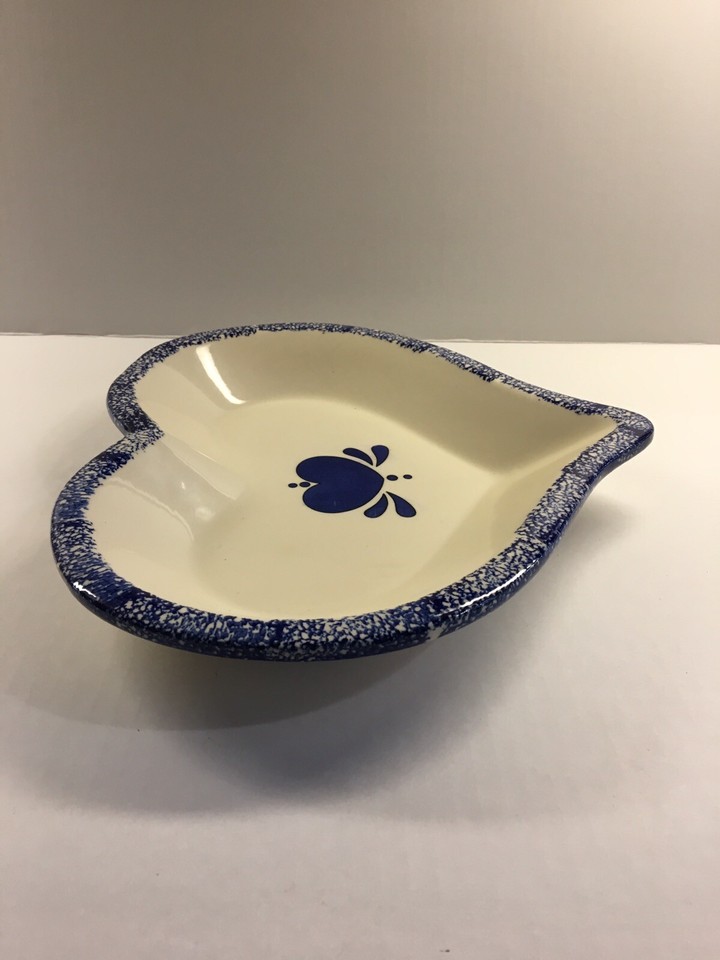 VTG Blue Heart Spongeware Heart Shaped Decorative Serving Dish Platter ...