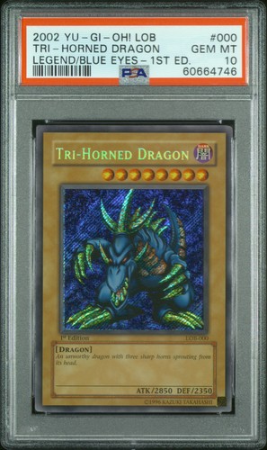 Tri-horned Dragon LOB-000 Secret Rare GLOSSY 1st Edition Yugioh PSA 10 ...