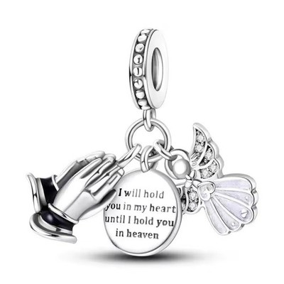 Praying Hands Angel Wing Dangle Charm Fit Bracelet Necklace, 925 ...