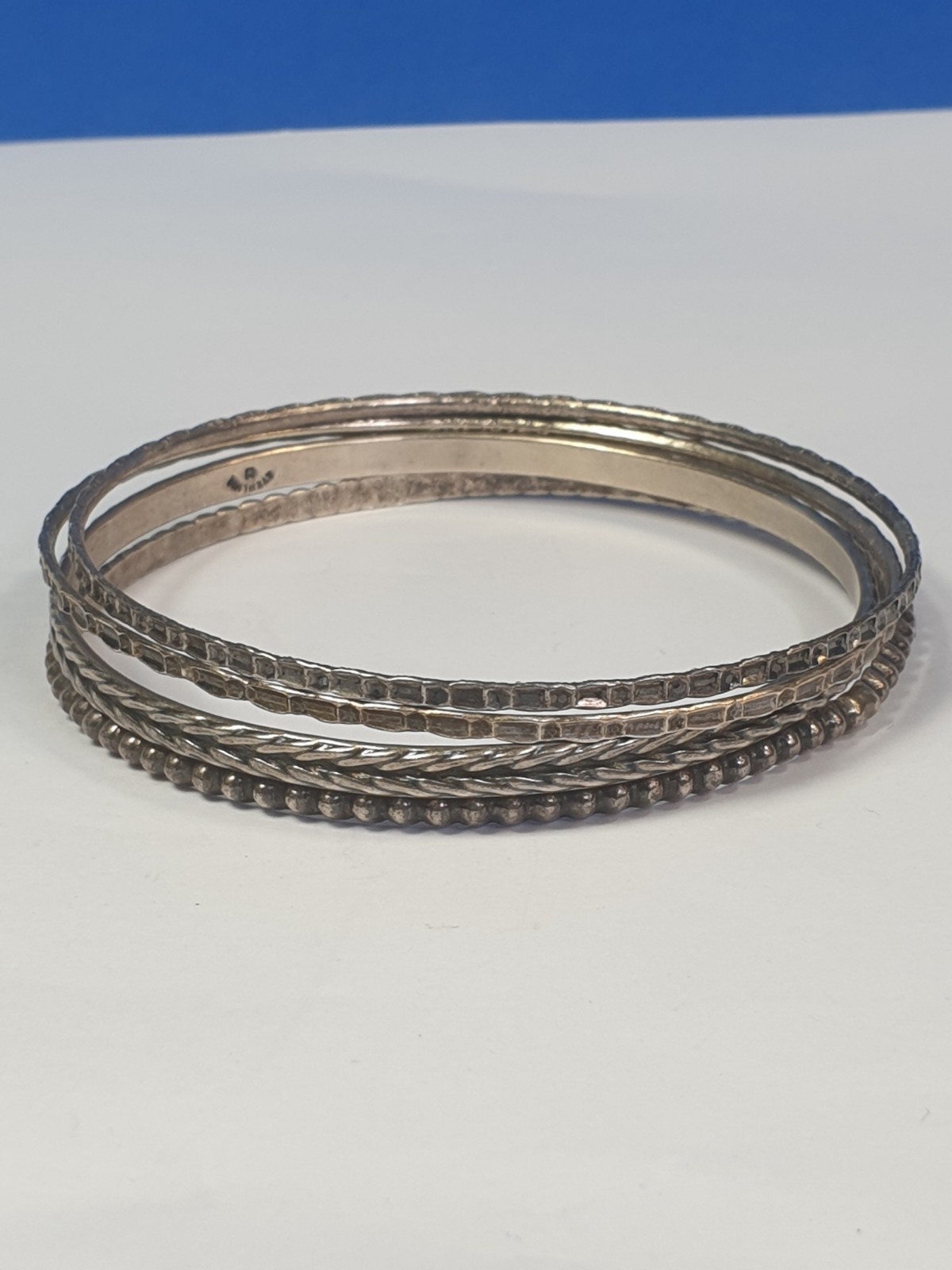 Stack Lot Of 4 Sterling Silver Bangle Bracelets Textu… - Gem