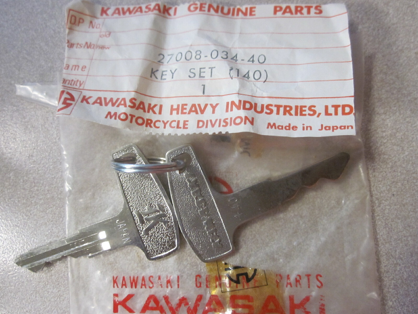 NOS Kawasaki Set Of 2 Ignition Keys Set #140 F5 F8 G3 KH100 27008-034 ...