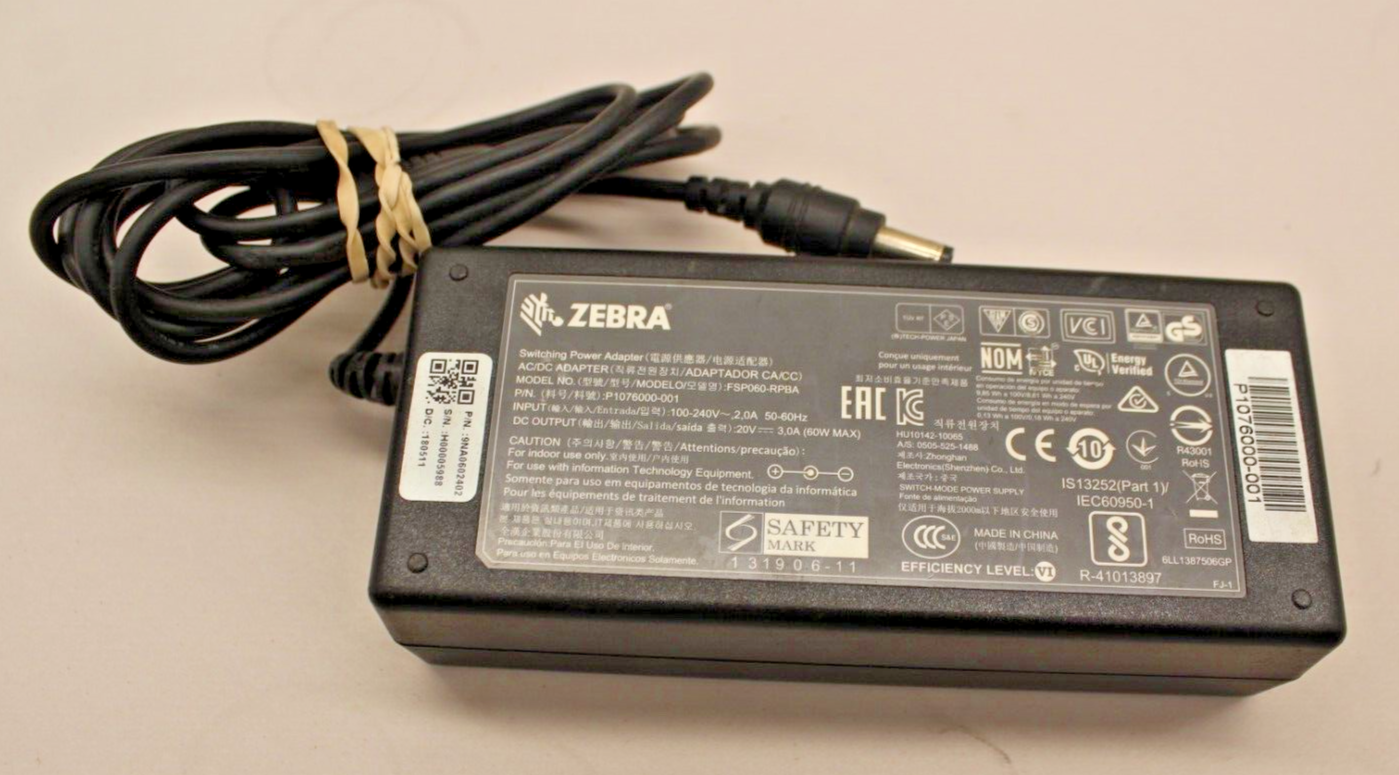 Genuine Zebra AC Printer Power Adapter 20V 3A 60W (MN:FSP060-RPBA) | eBay
