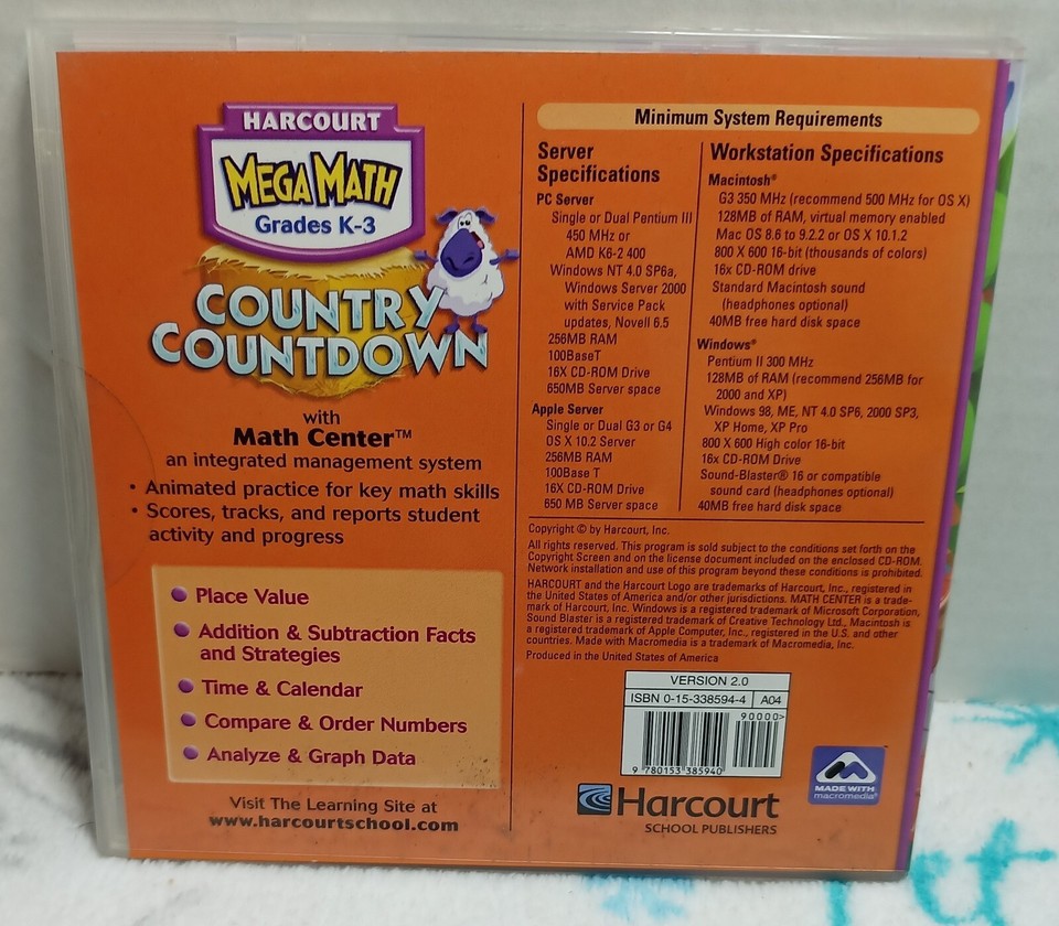 Math: Harcourt Mega Math Grades K-3 Country Countdown CD ROM ...