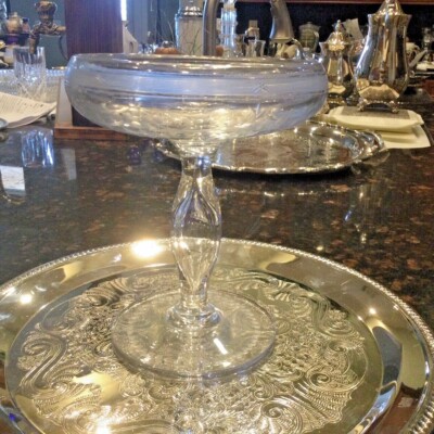 VTG Finelspa Handblown Compote with hollow pedestal/etched bowl from ...