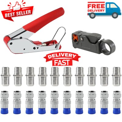 New Coaxial Compression Tool Kit Crimper Wire Stripper TV Coax Cable ...