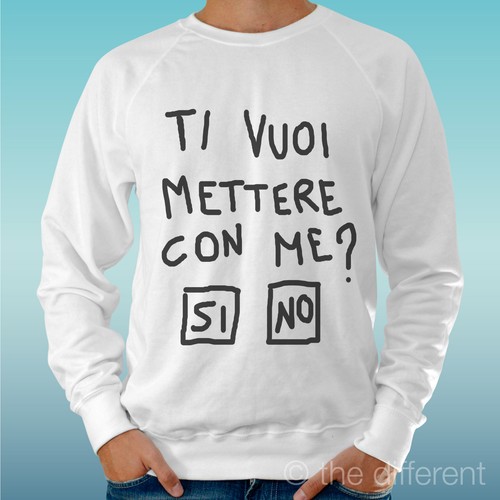 FELPA UOMO LEGGERA SWEATER BIANCO " TI VUOI METTERE CON ME " ROAD TO ...
