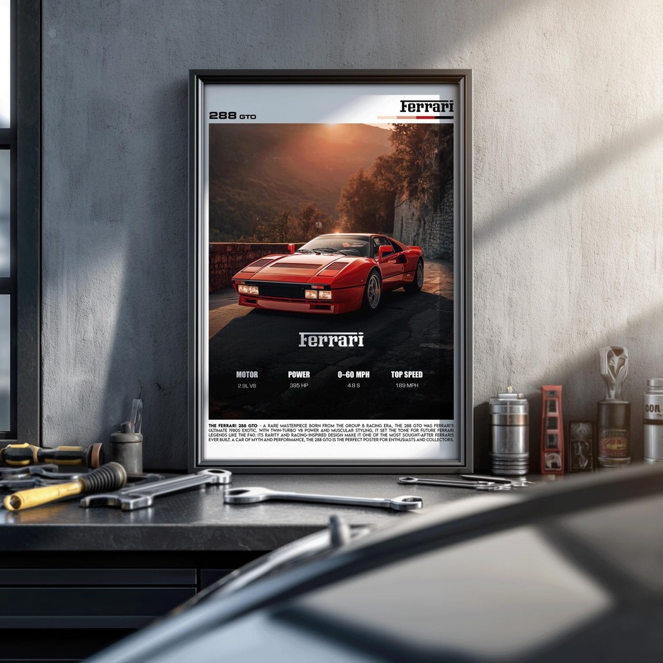Ferrari 288 GTO Poster Classic 80s Supercar Wall Art Ferrari Legend ...