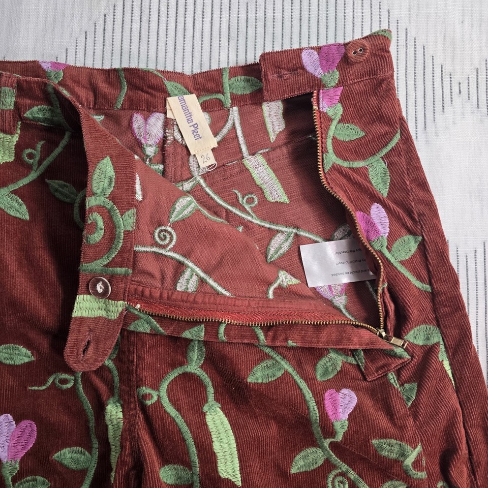 Samantha Pleet Sweet Pea Embroidered Plank Pants Wide Leg Sienna Brown ...