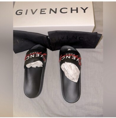 Givenchy Big Logo Slides Mens Signature Red Embroidery Limited Edition ...