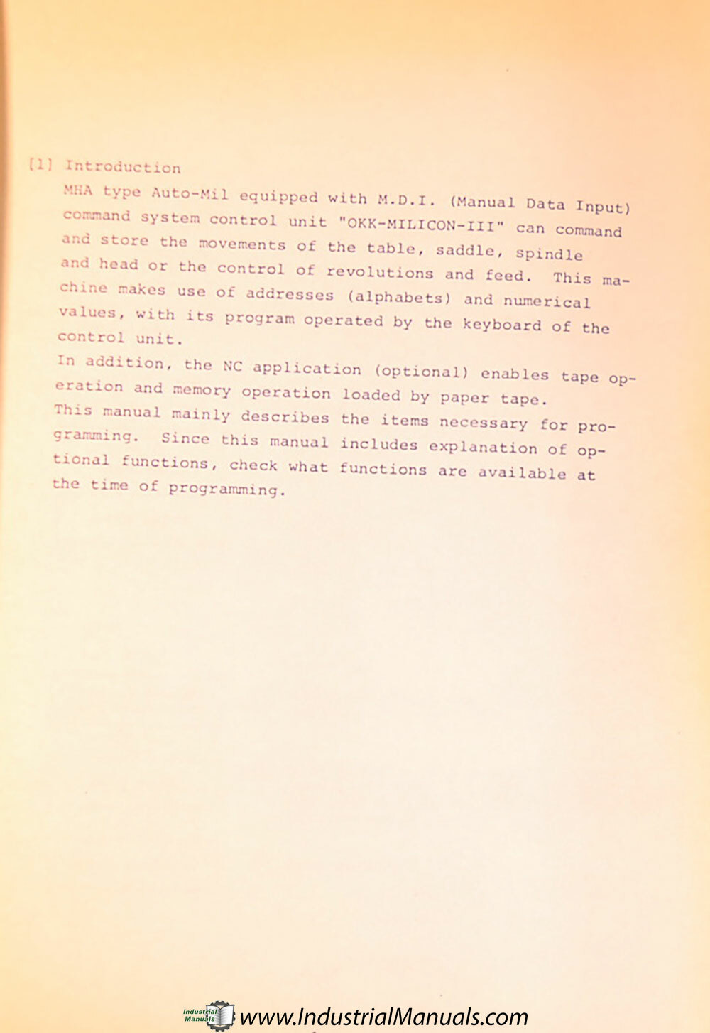 Osaka MHA-300, MHA-400 and MHA-600 OKK Millcon II Programming Manual | eBay