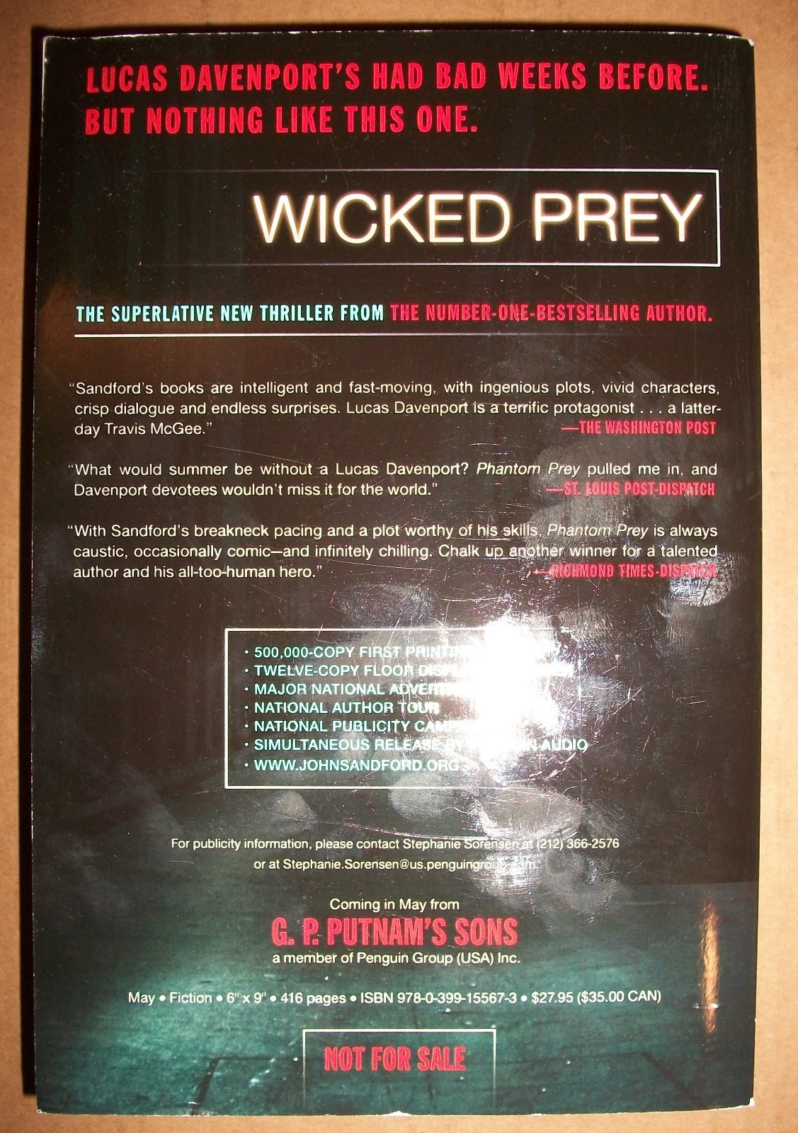 Wicked Prey 19 John Sandford Uncorrected proof paperback Softcover 1st ...