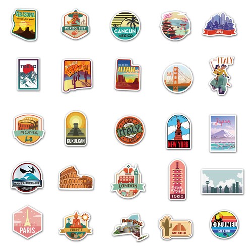 Travel Sticker Set 50 Waterproof Adhesive Decals For Suitcases ...