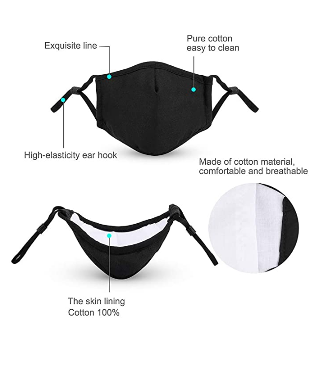 5 Pack Kids Black Face Mask Reusable Washable Masks / Cover Cotton ...