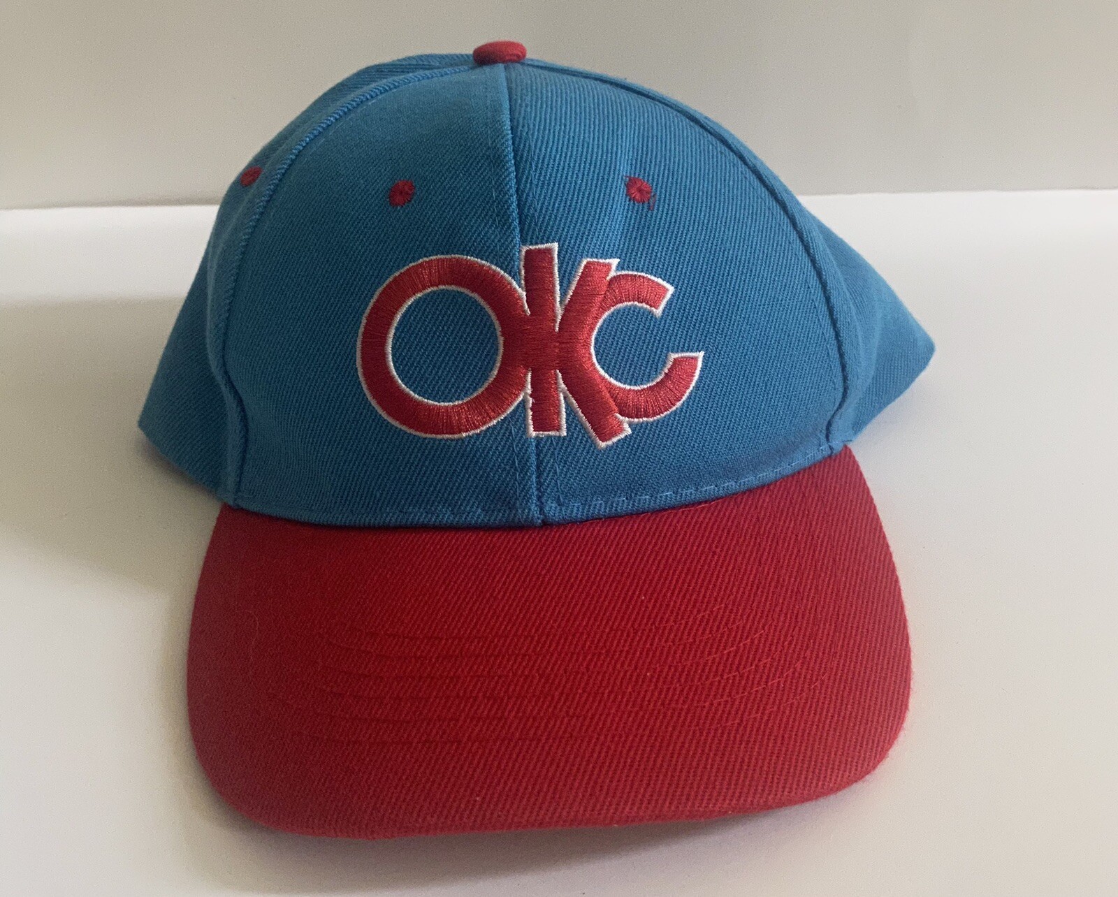 OKC Unisex Baseball Cap Hat Snapback Two Tone Red & Aqua Blue | eBay