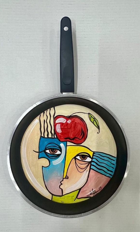 Hand Painted Frying Pan Art Abstract Face Apple Original by Lisa Signed ...