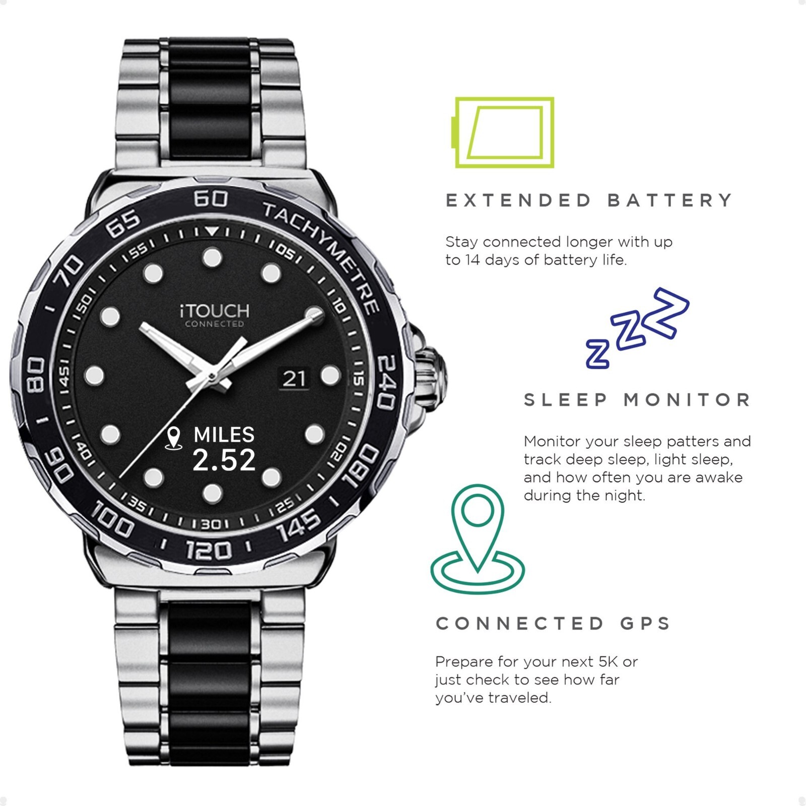 iTouch 50051S-51-G28 Connected Hybrid Smartwatch Fitness Tracker 42mm ...