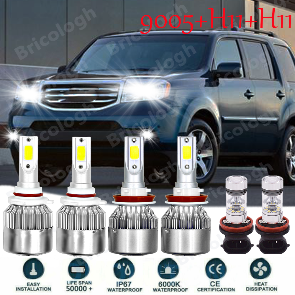 For Honda Pilot 2006 - 2018 Combo LED Headlight + Fog Lights 6X Bulbs ...