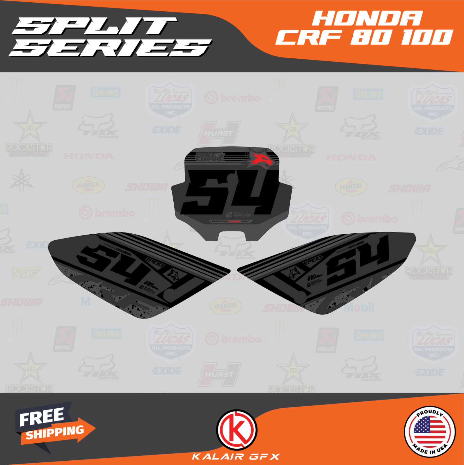 Graphics Kit for HONDA CRF 80 CRF 100 (2004-2016) SPLIT- RED SHIFT ...