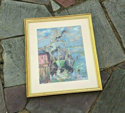 Original Nate Dunn Ship Artwork Pastel Boat Impressionism Nautical ...