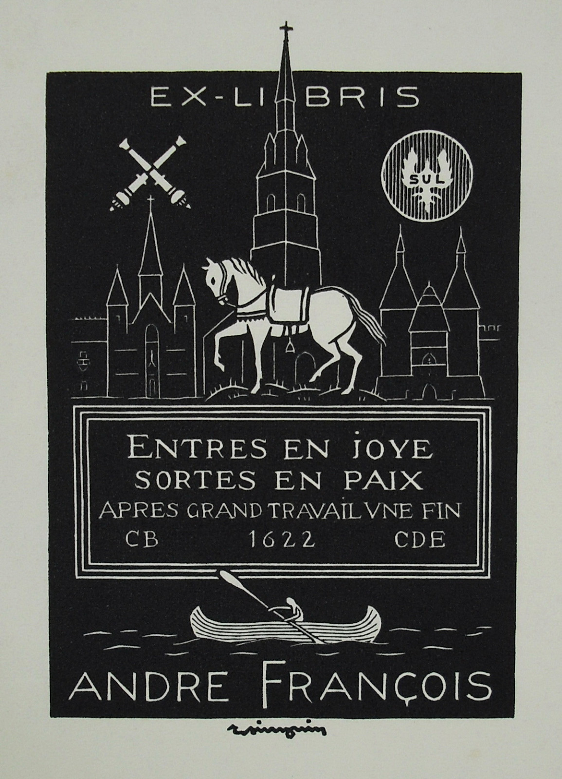 Ex libris 1970 à André François par Raymond Simonin Nancy gravure sur ...
