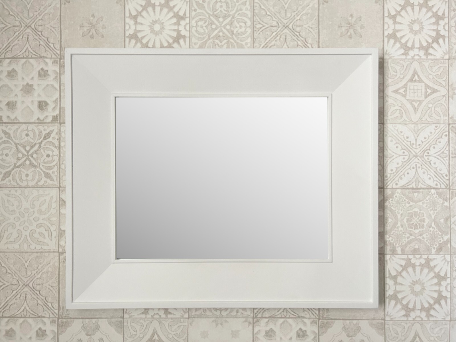 White Modern Contemporary Wall Mirror with Extra Wide Hardwood Frame ...