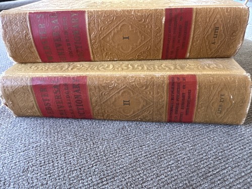 Websters dictionary 1936 Leather bound raised design 2 book set antique ...