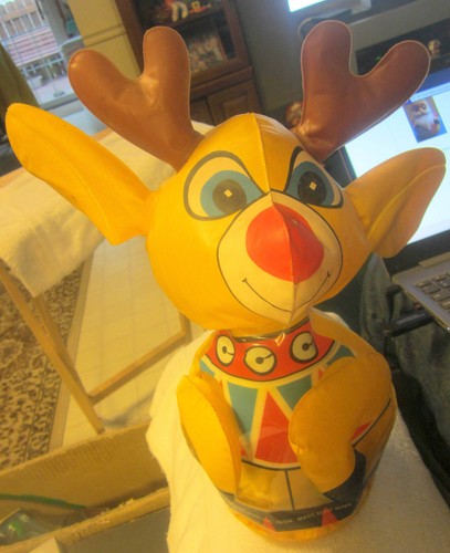 1 kiddie products blow up squeaky Rudolph reindeer yellow toy Christmas ...