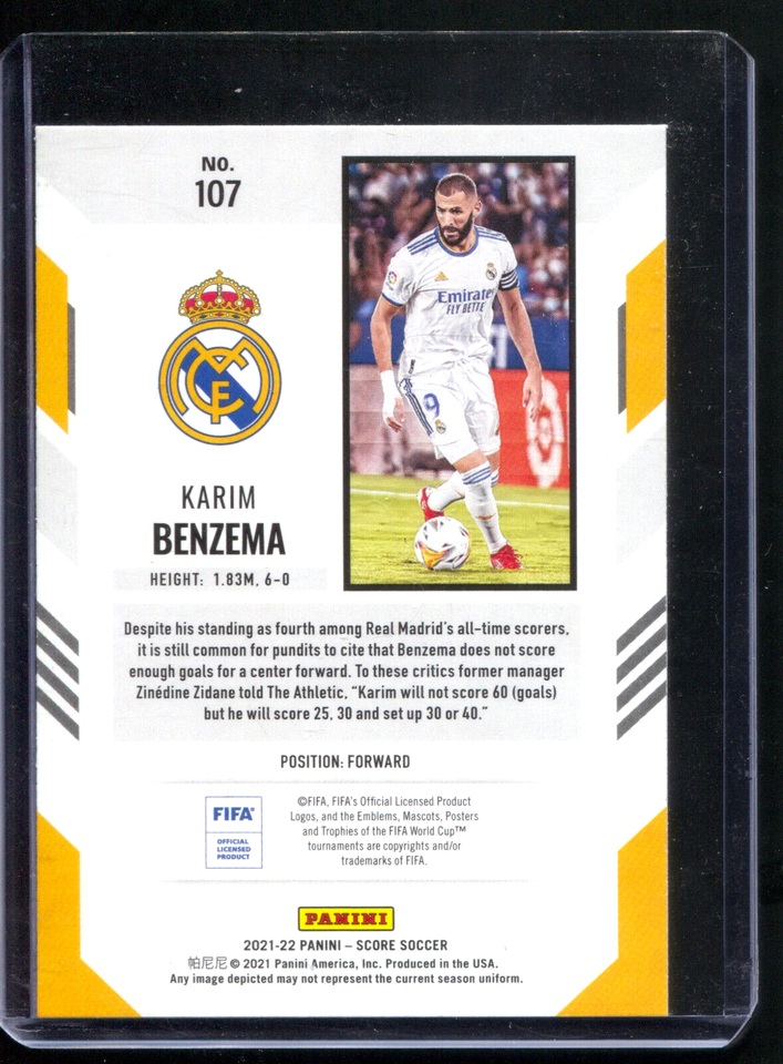 Karim Benzema 2020-21 Score Soccer Panini Base Sports Card #107 | eBay