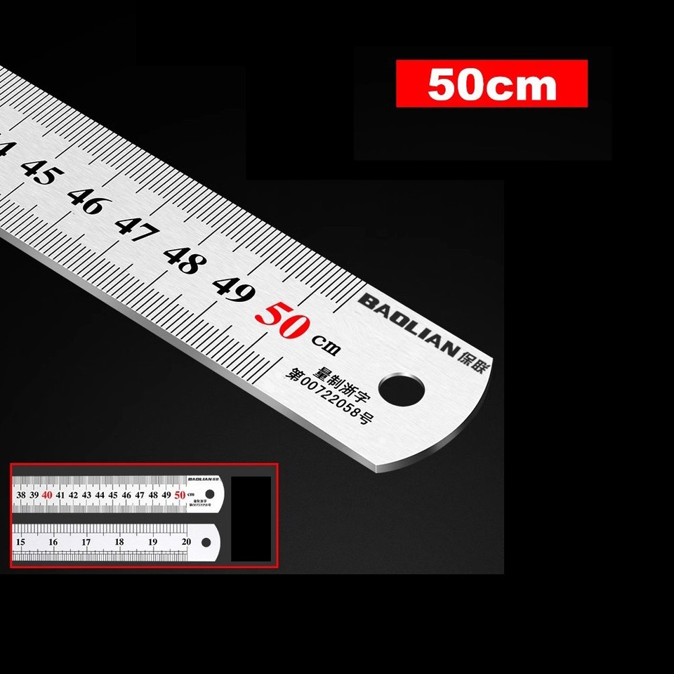 Double Side Metal Ruler Stainless Steel 50cm-40cm-30cm-20cm-15cm 20"/16 ...