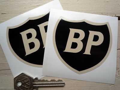 BP British Petroleum Black & Beige Shield Vinyl Decal STICKERS 75mm ...