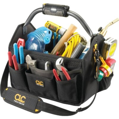 (2)-CLC Tech Gear W/Handle 22-Pocket 15 In. LED Lighted Tool Tote L234 ...