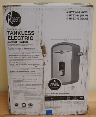 Rheem RTEX-08 Tankless Electric Water Heater AS-IS Missing Knob ...