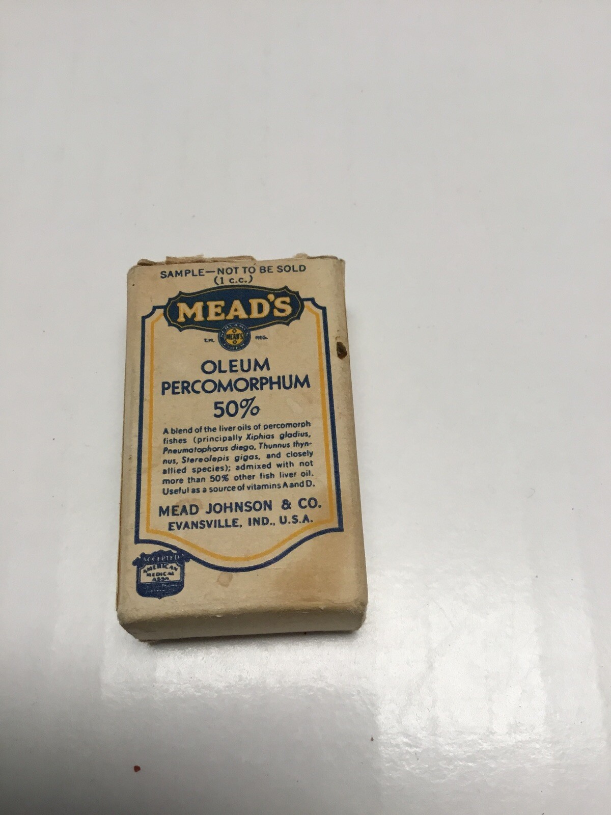 Vintage Mead's Oleum Percomorphum Cod Liver Oil Empty Sample Original ...