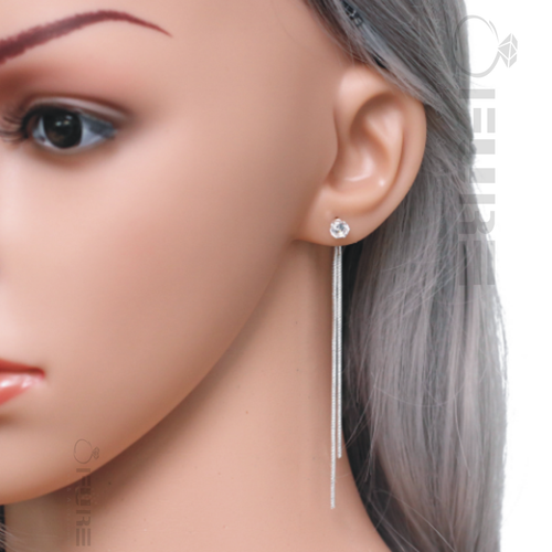 925 Sterling Silver Plated Dangle Stud Gem Stone Rhinestone Long Drop ...