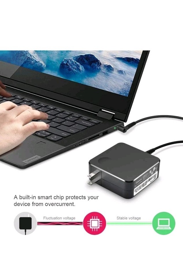 Charger for Lenovo Laptop Computer 65W 45W Round Tip Power Supply AC ...