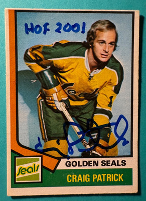 SIGNED CRAIG PATRICK 1974-75 O-PEE-CHEE AUTO HOCKEY CARD - GOLDEN SEALS ...