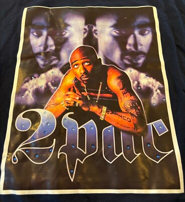 Tupac Shirt 2XL 2Pac Shakur navy blue Rap Hip Hop bling studs LS Luxe-T ...