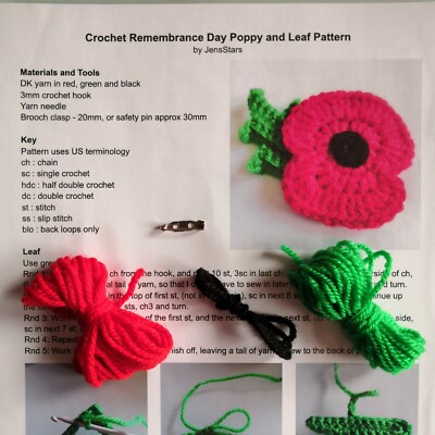 New Crochet Remembrance Day Poppy Making Kit, inc Yarn and Pattern for ...