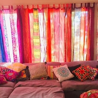2 pcs Indian Vintage Old Silk Sari Multicolor Curtain-Silk Saree ...