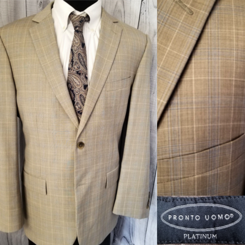 Pronto Uomo "Platinum" Mens Blazer 44L Beige Gray Plaid Sport Coat ...