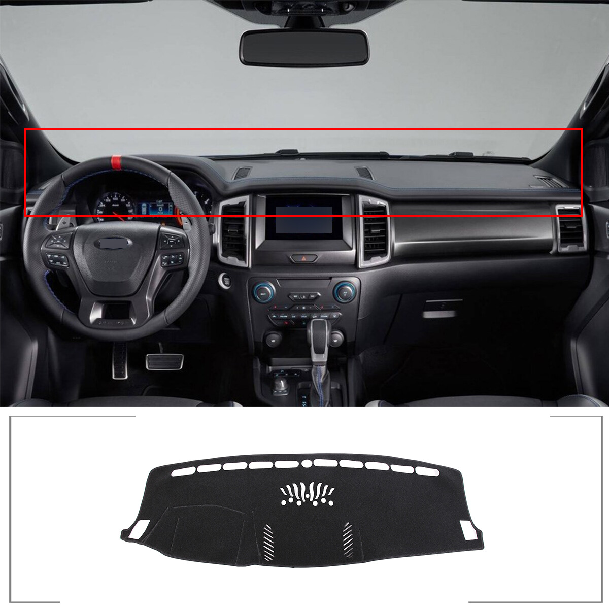 Black Polyester Dash Mat Dashboard Cover Trim For Ford Ranger 2015-2021 ...