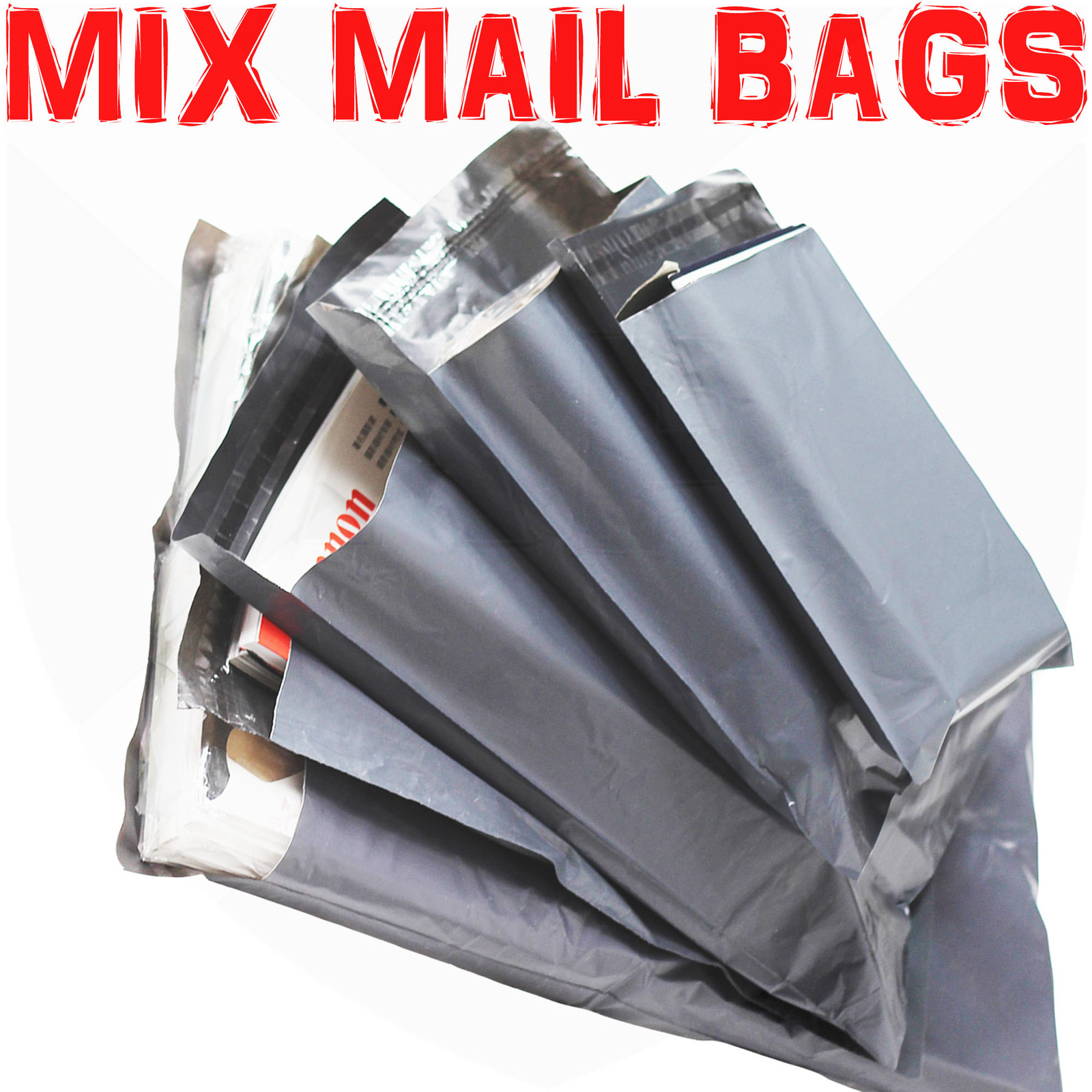 100 MIXED SIZES Grey Postage/Poly/Postal Mailing Bags/Sacks/Envelopes ...
