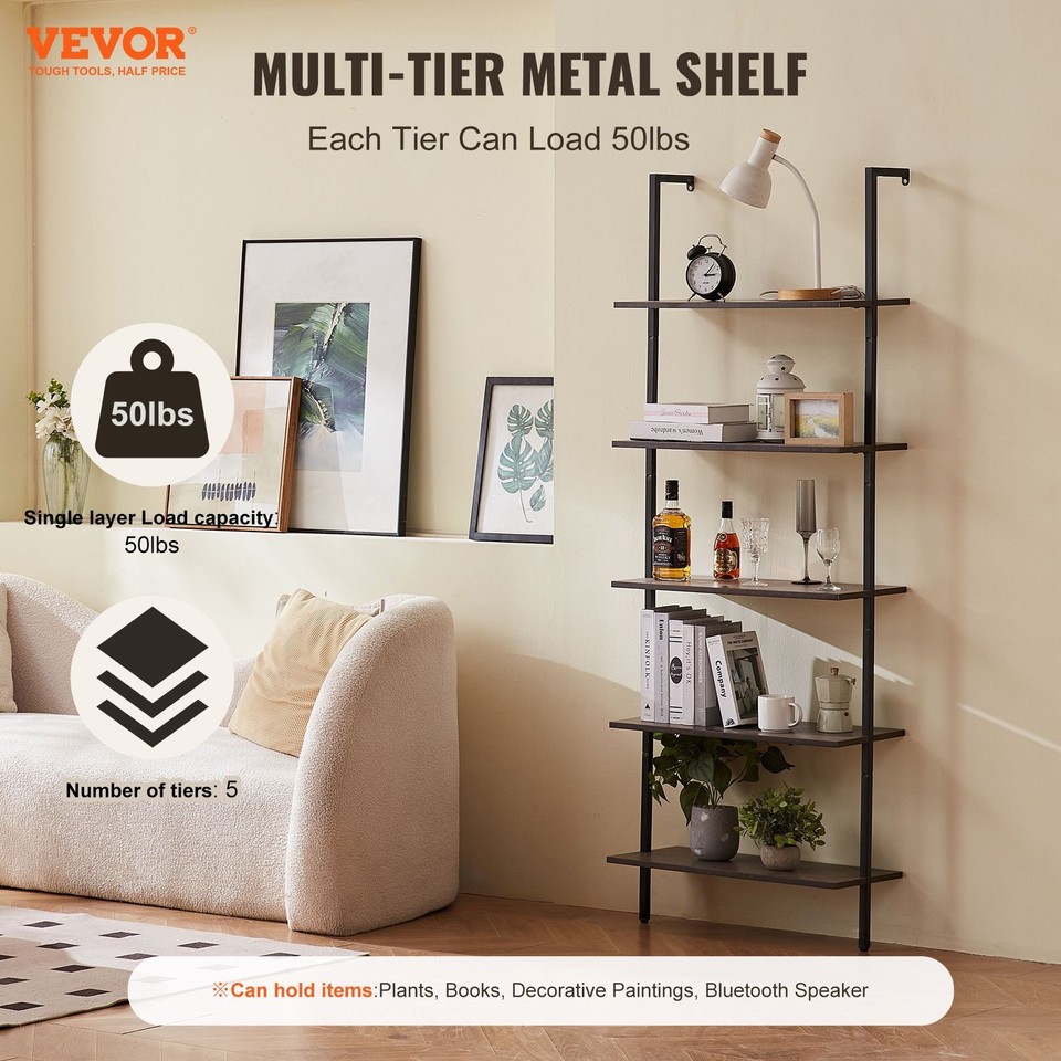 VEVOR Industrial Square Pipe Shelf 5 Tier 24x11.8in Wall-Mount for ...