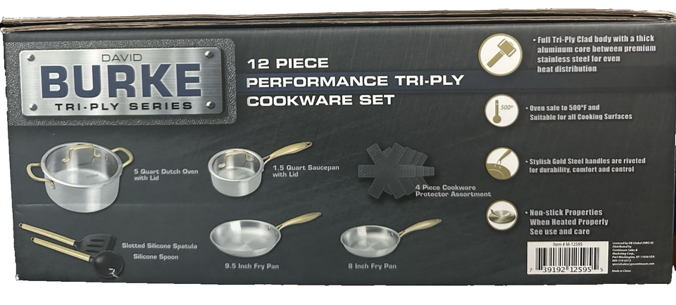 David Burke 12pc Performance Tri-Ply Cookware Set Saucepan Fry Pan ...
