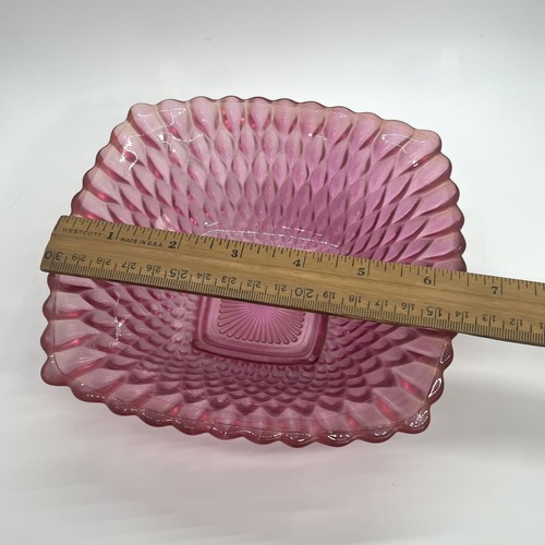 Vintage Anchor Hocking Anchorglass Square Pink Glass Bowl Diamond ...