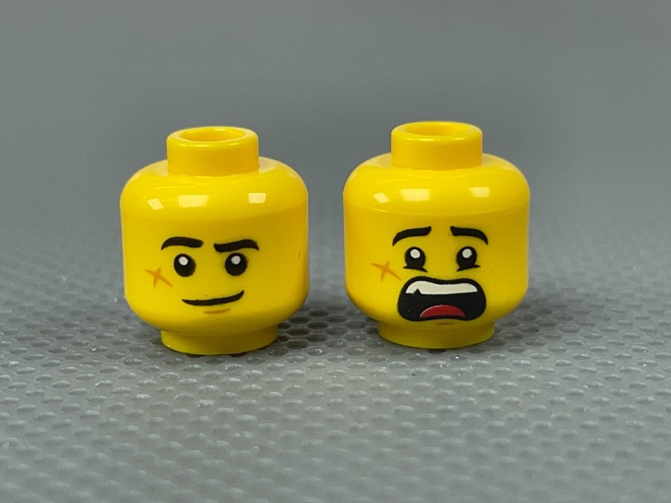 LEGO Minifigure Head Male Cheek Scar Lopsided Grin Smile Open Mouth ...
