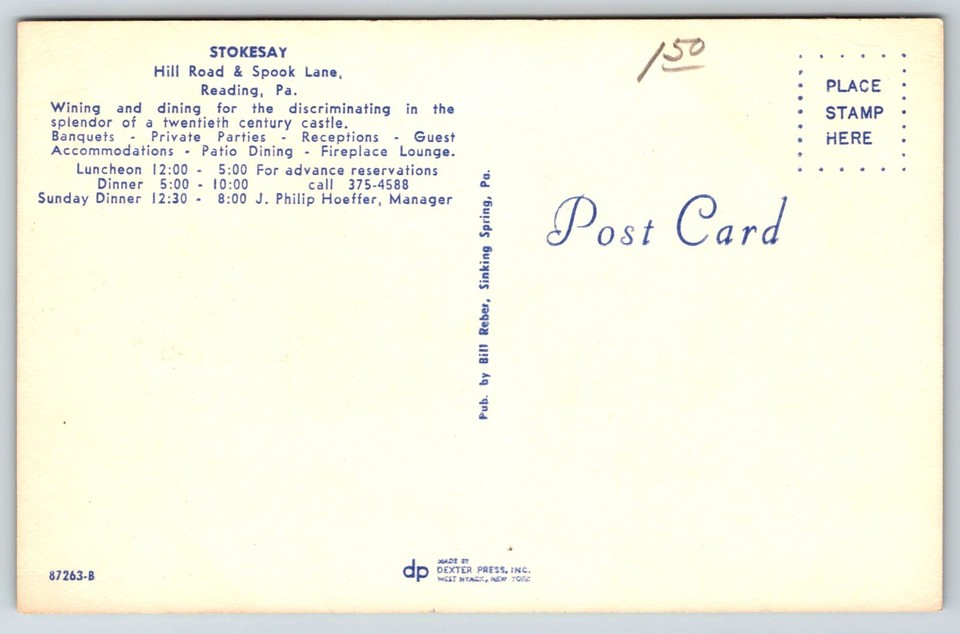 Reading Pennsylvania Stokesay Restaurant Postcard | eBay