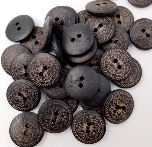 New 10 x 18mm Natural brown engraved Pattern buttons beautiful 2 hole ...