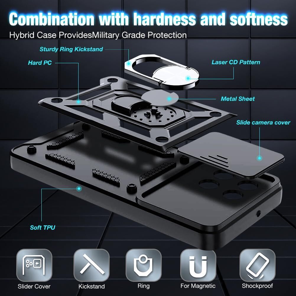 For Honor X6a Case, Shockproof Ring Stand Phone Cover Camera Lens Cover ...
