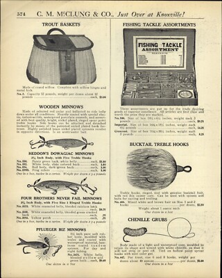 1922 PAPER AD Heddon Wood Minnow Lure Fishing Tackle Display Pail Banta ...